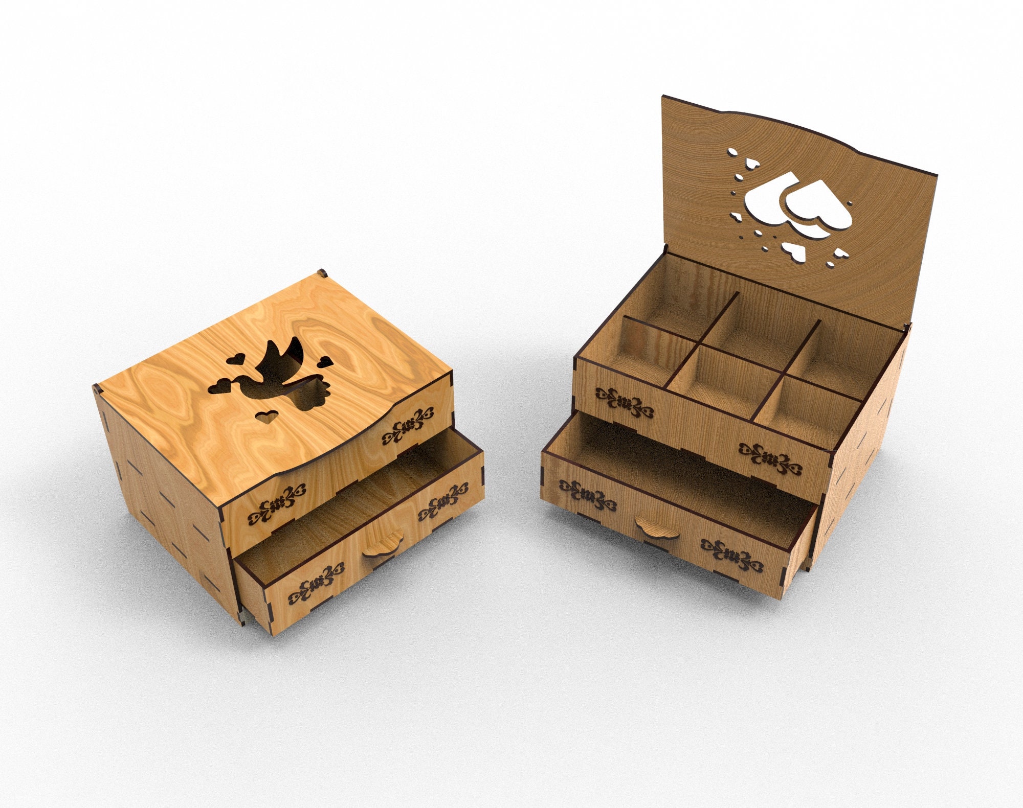 2 Different Designs Included Chest of Drawers Jewelry Box Laser Cutting ...