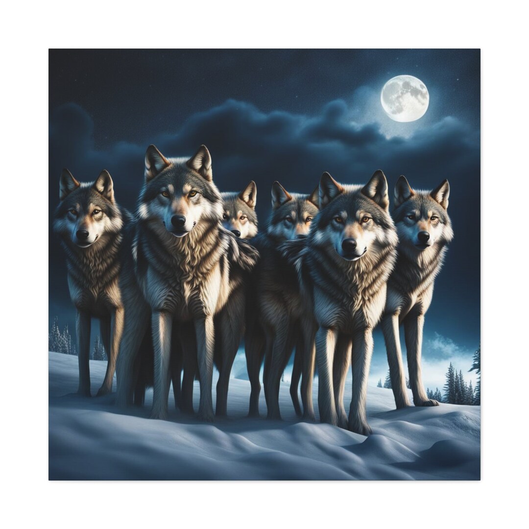 Full Moon Wolf Pack Canvas Gallery Wraps - Etsy