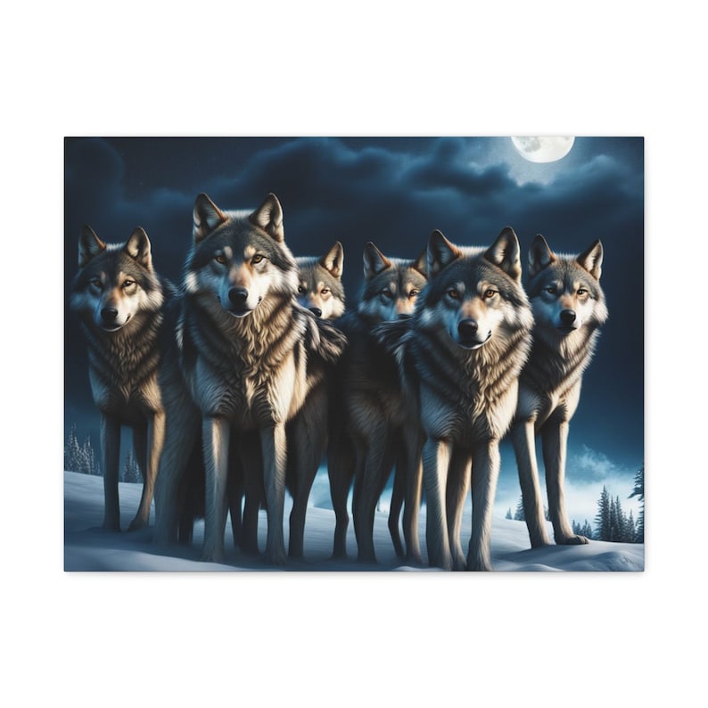 Full Moon Wolf Pack Canvas Gallery Wraps - Etsy