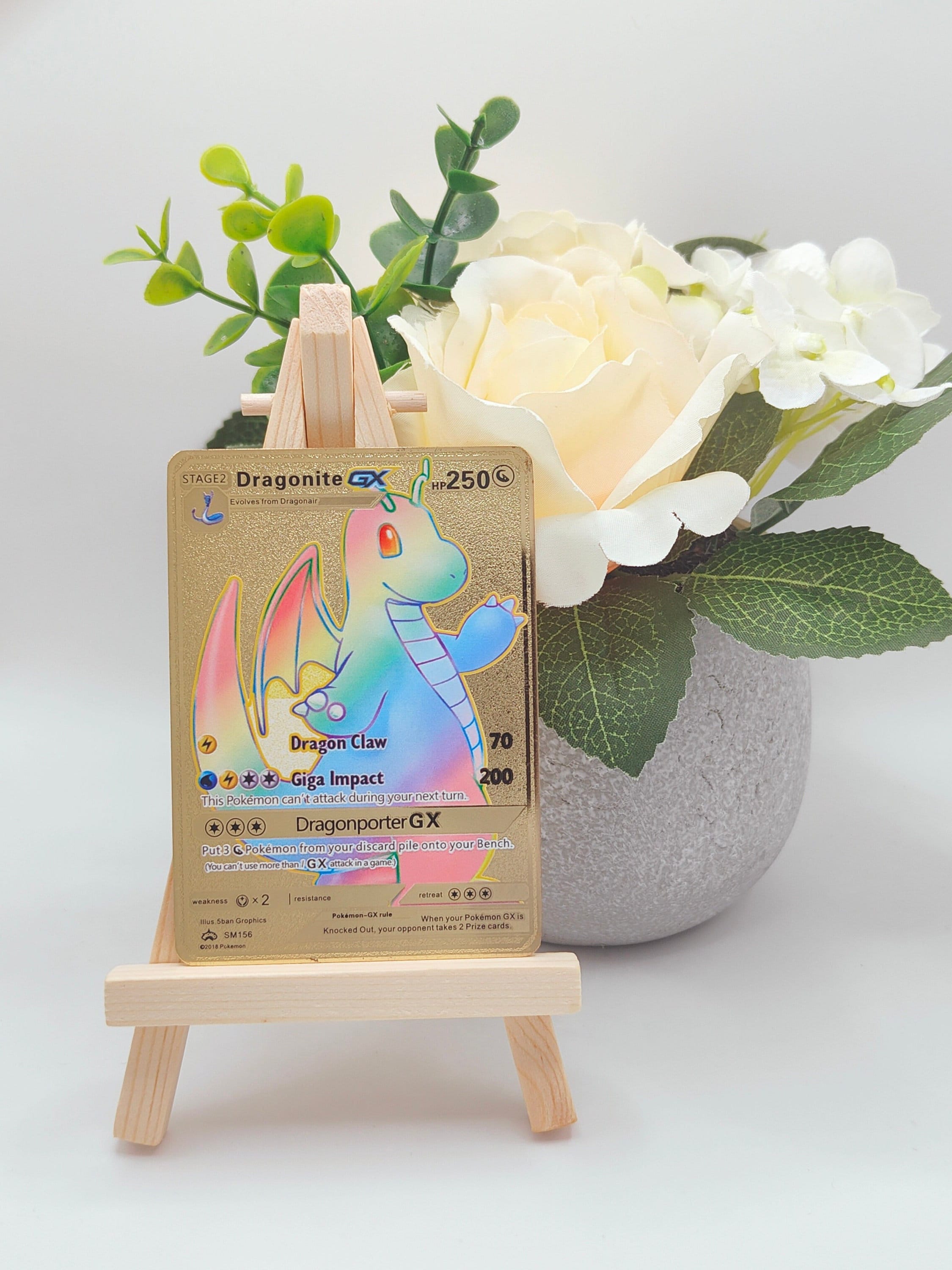 Pokemon Dragonite GX Rainbow // Gold Solid Metal Custom Card - Etsy
