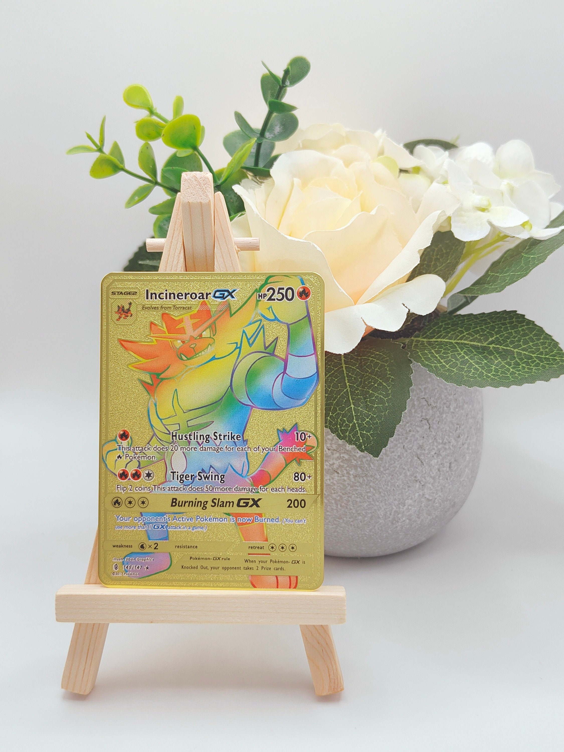 Pokemon Incineroar GX Rainbow // Gold Solid Metal Custom Card - Etsy