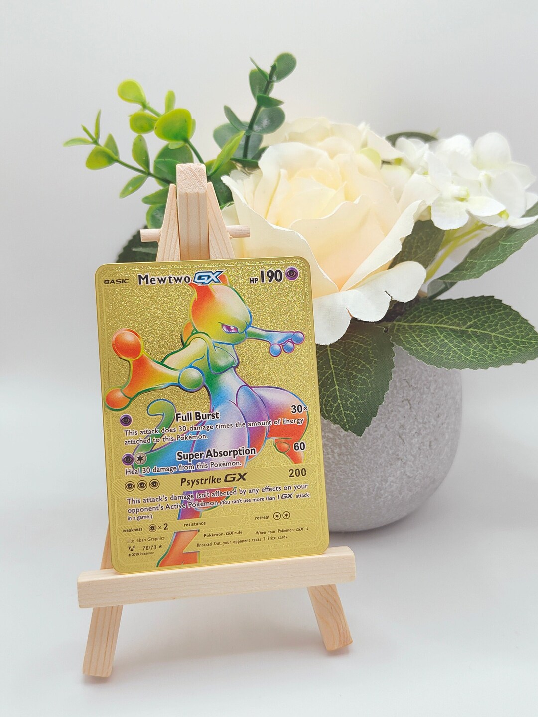 Pokemon Mewtwo GX Rainbow // Gold Solid Metal Custom Card - Etsy