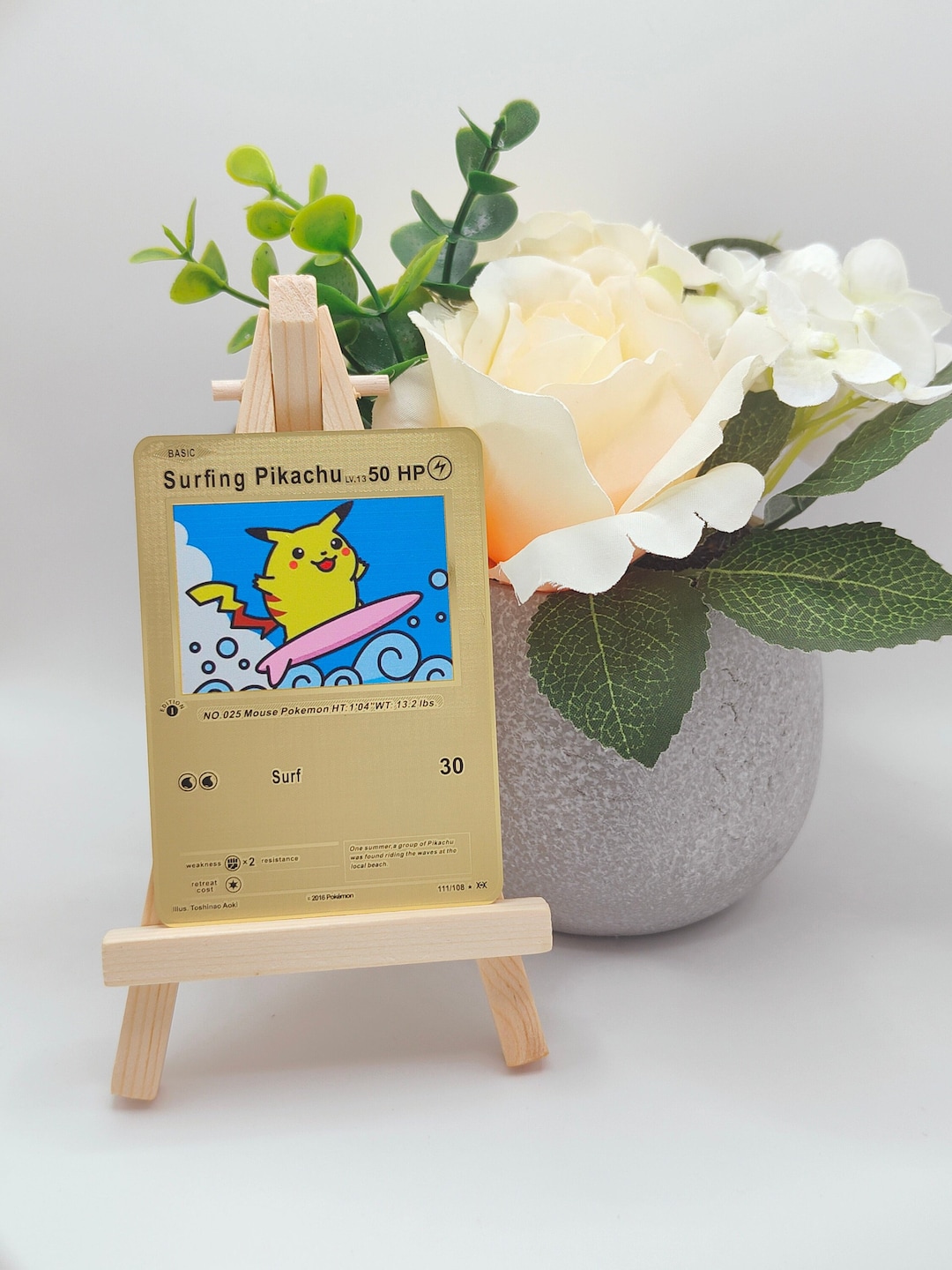 Pokemon Surfing Pikachu // Gold Solid Metal Custom Card - Etsy