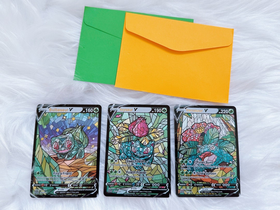 Pokemon Church Glass Style Art 3-card Set // Bulbasaur Ivysaur - Etsy