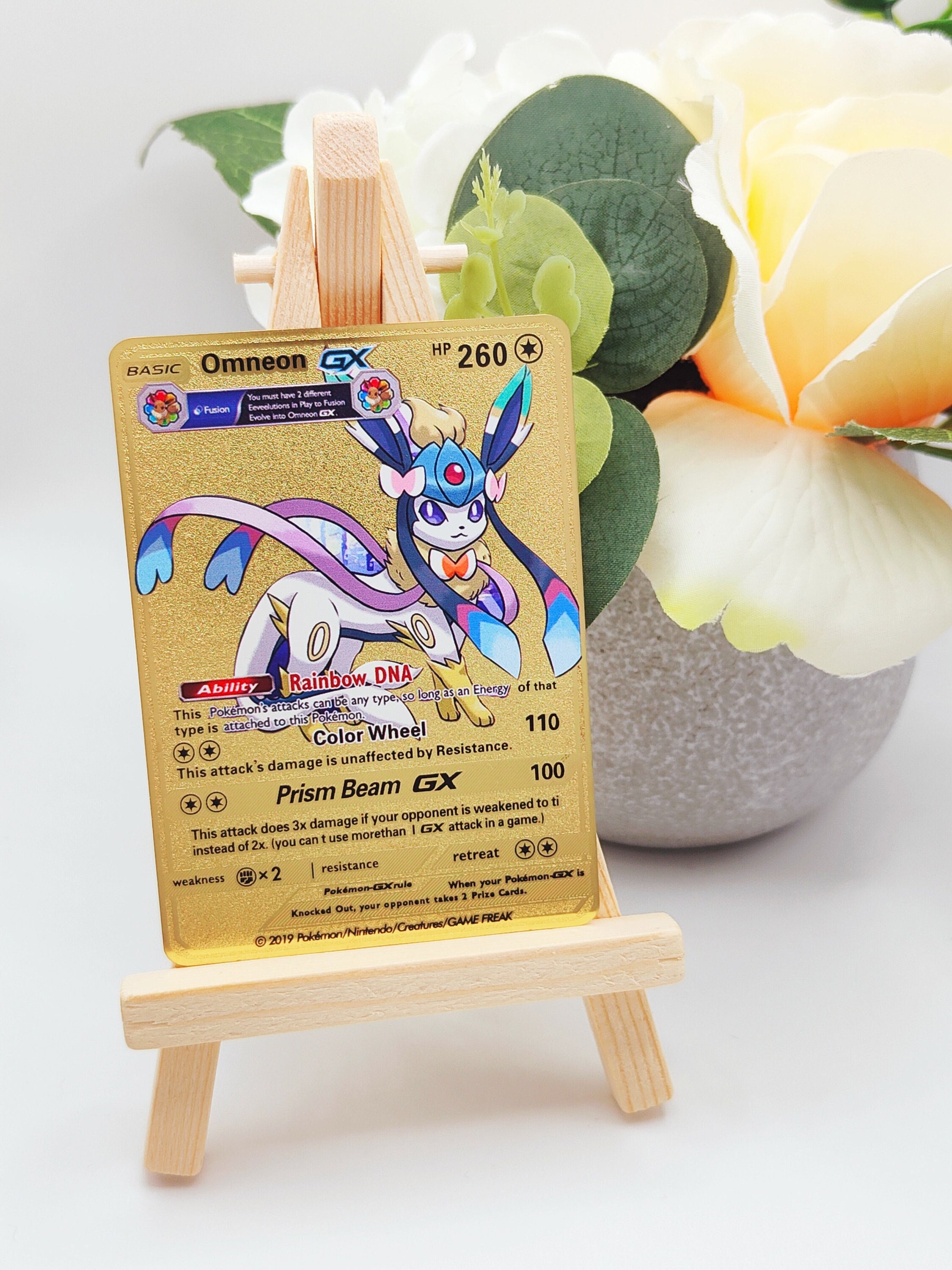 Pokemon Omneon GX // Rainbow DNA // Gold Solid Metal Custom Proxy Card ...
