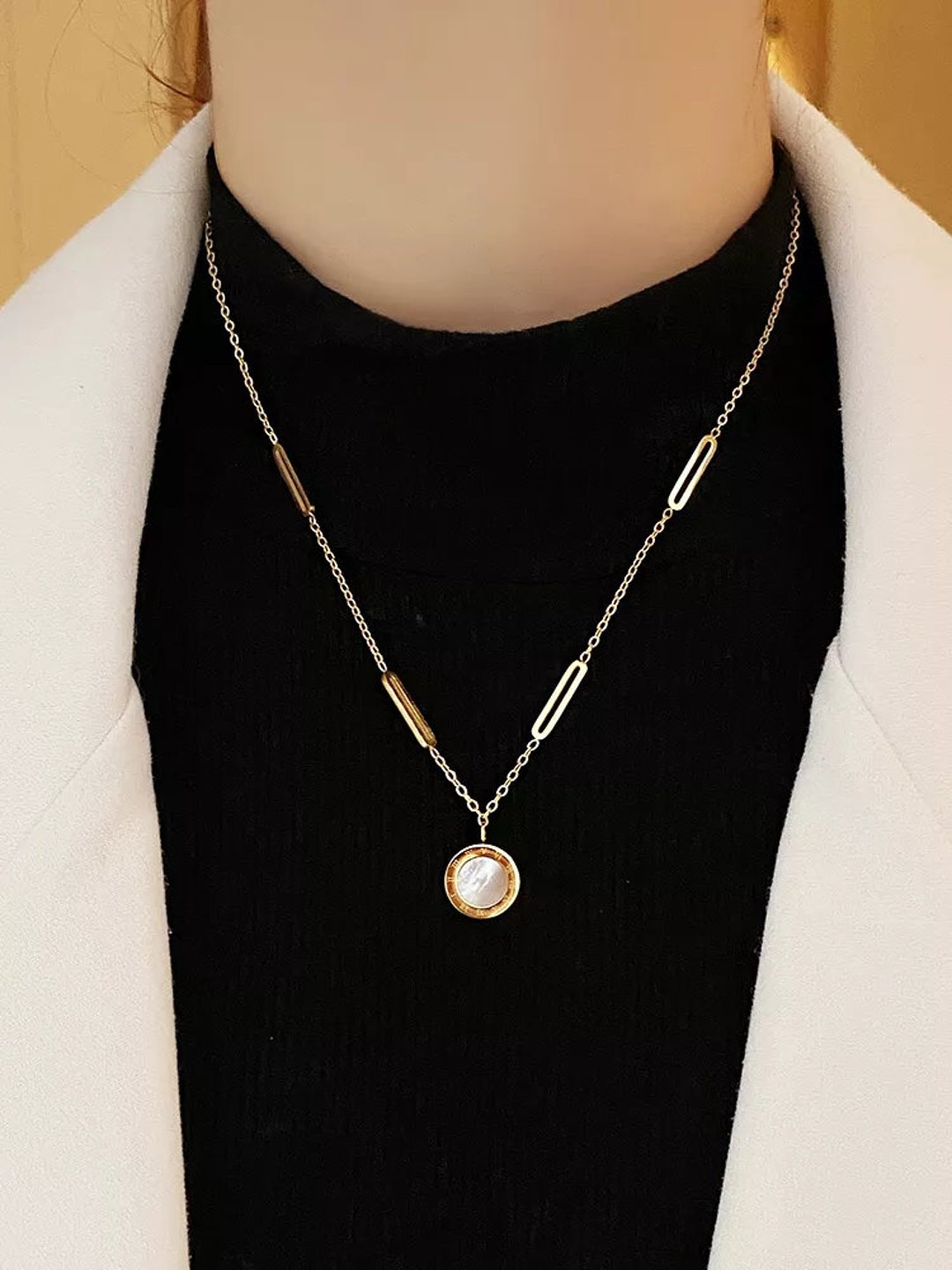 Stainless Steel Roman Digital Wafer Pendant Necklace for Women - Etsy