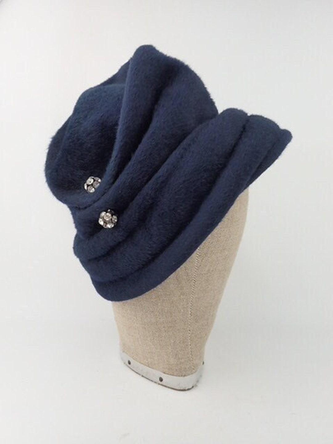 1950s Hat | Sparkly Paste Stone Beads Navy Blue | Vintage Millinery ...