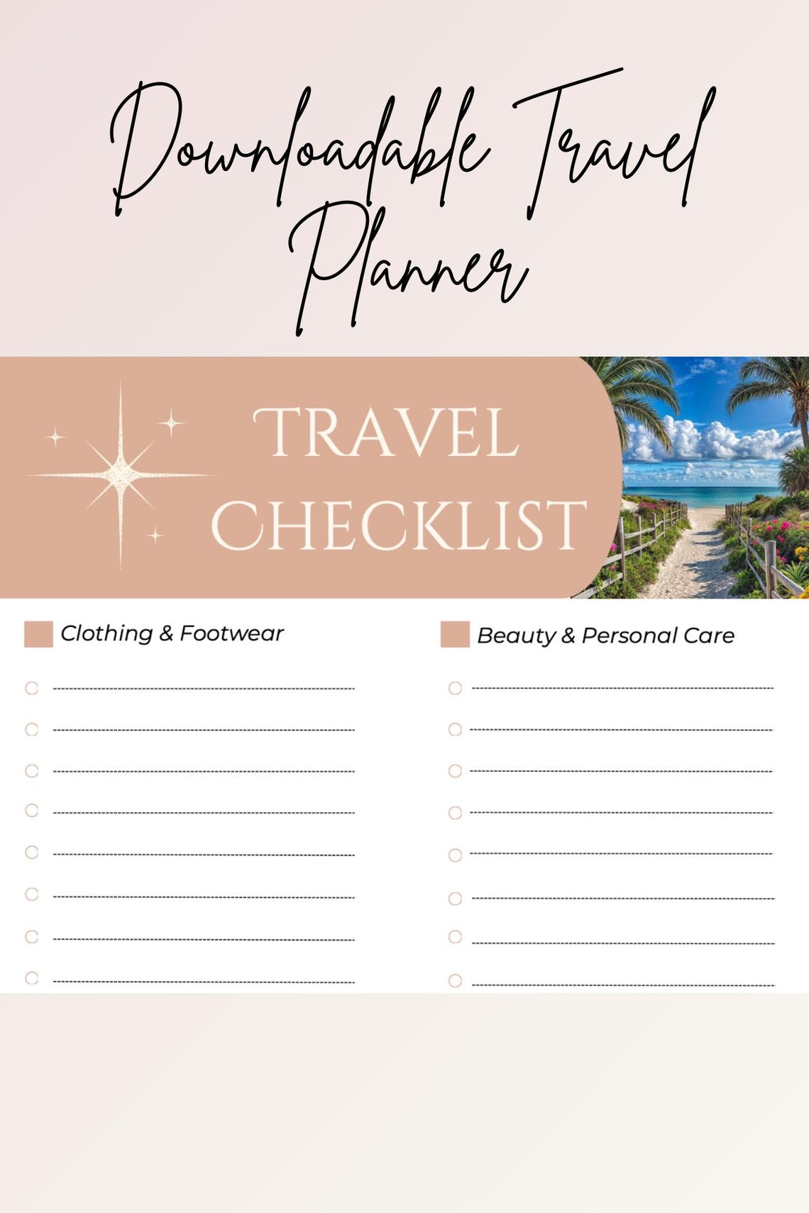 Blank Travel Checklist Downloadable Template - Vacation + Travel ...