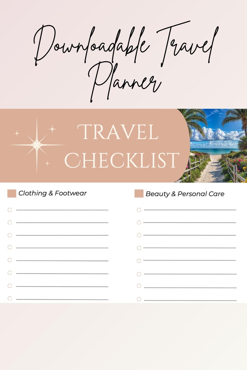 Blank Travel Checklist Downloadable Template - Vacation + Travel ...