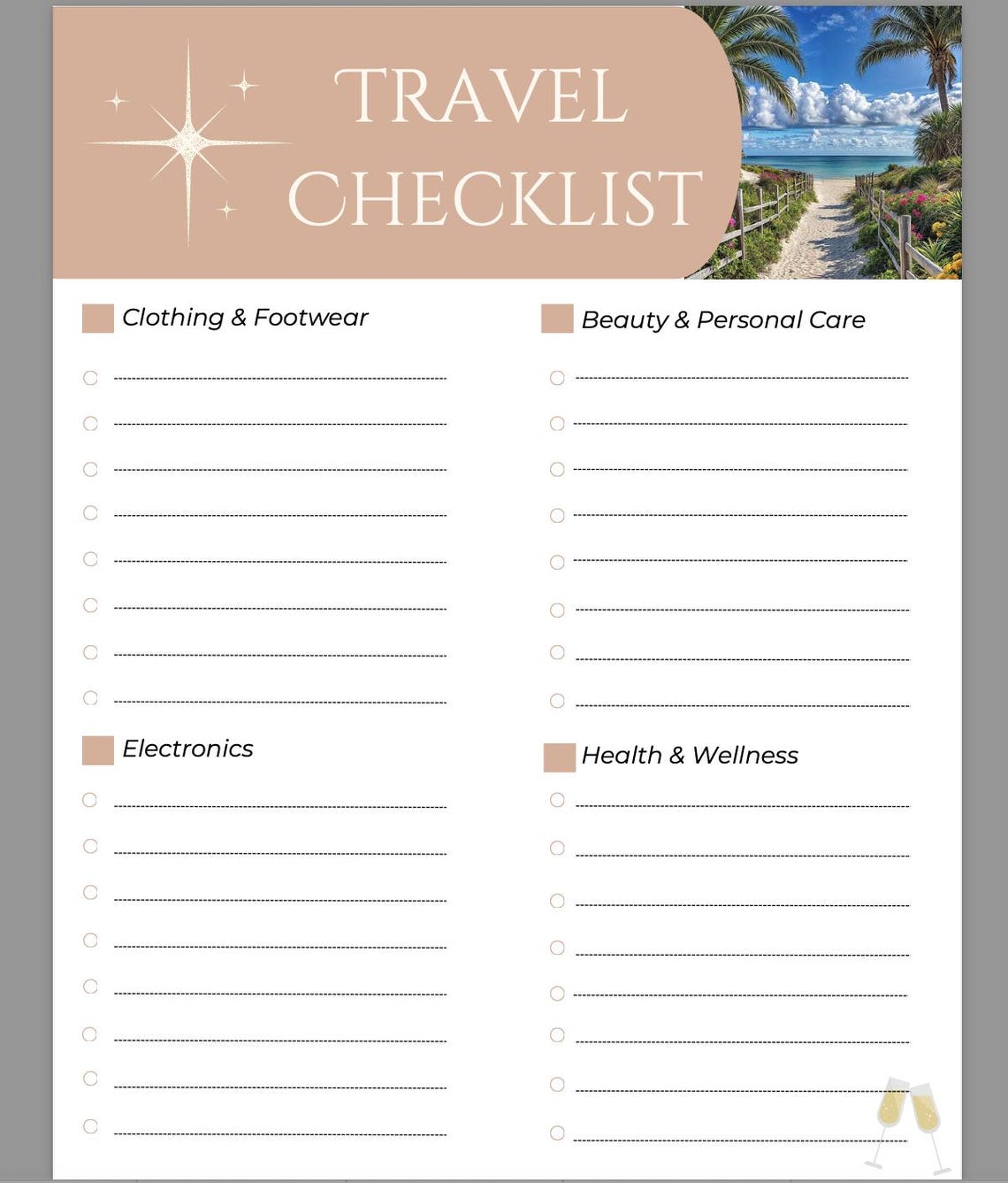 Blank Travel Checklist Downloadable Template - Vacation + Travel ...