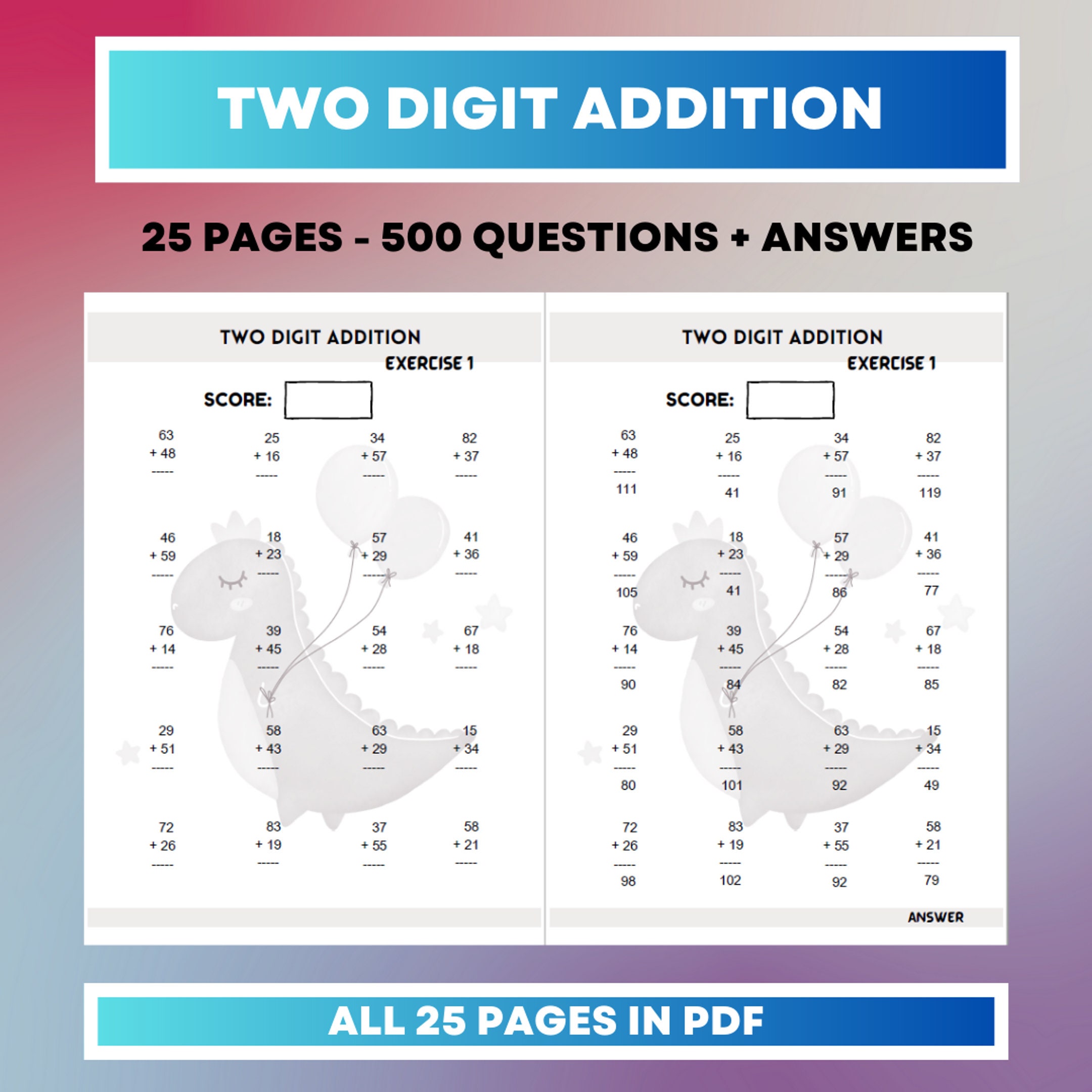 25 Printable Double Digit Addition Worksheet for First Grade Math ...