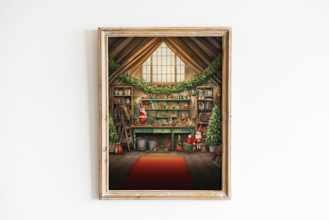 Cozy Elves Workshop Christmas Wall Art for Vintage Holiday Decor for ...