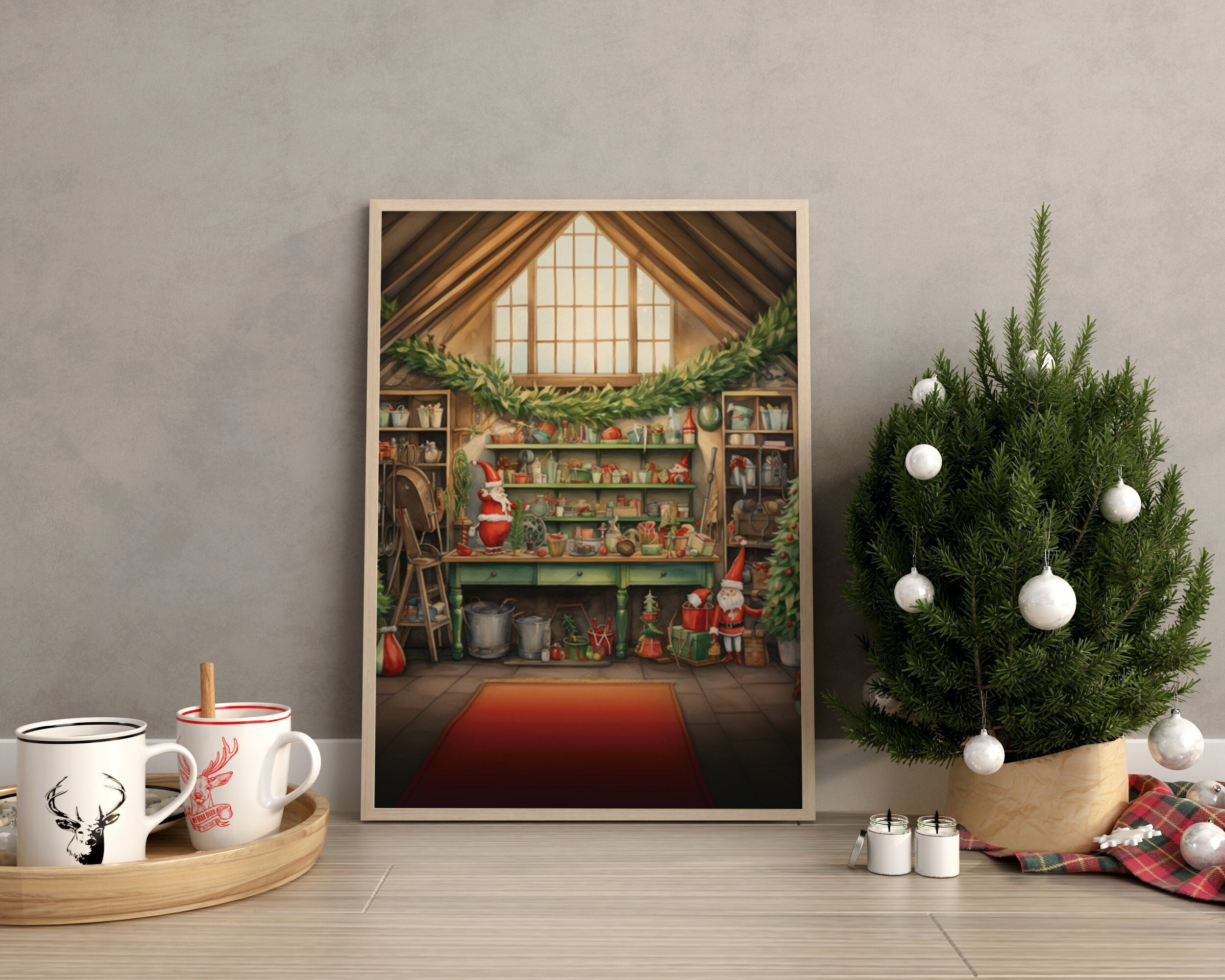 Cozy Elves Workshop Christmas Wall Art for Vintage Holiday Decor for ...
