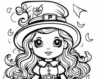 Happy Halloween Witch Coloring Book Page Image for Kids, Students or ...