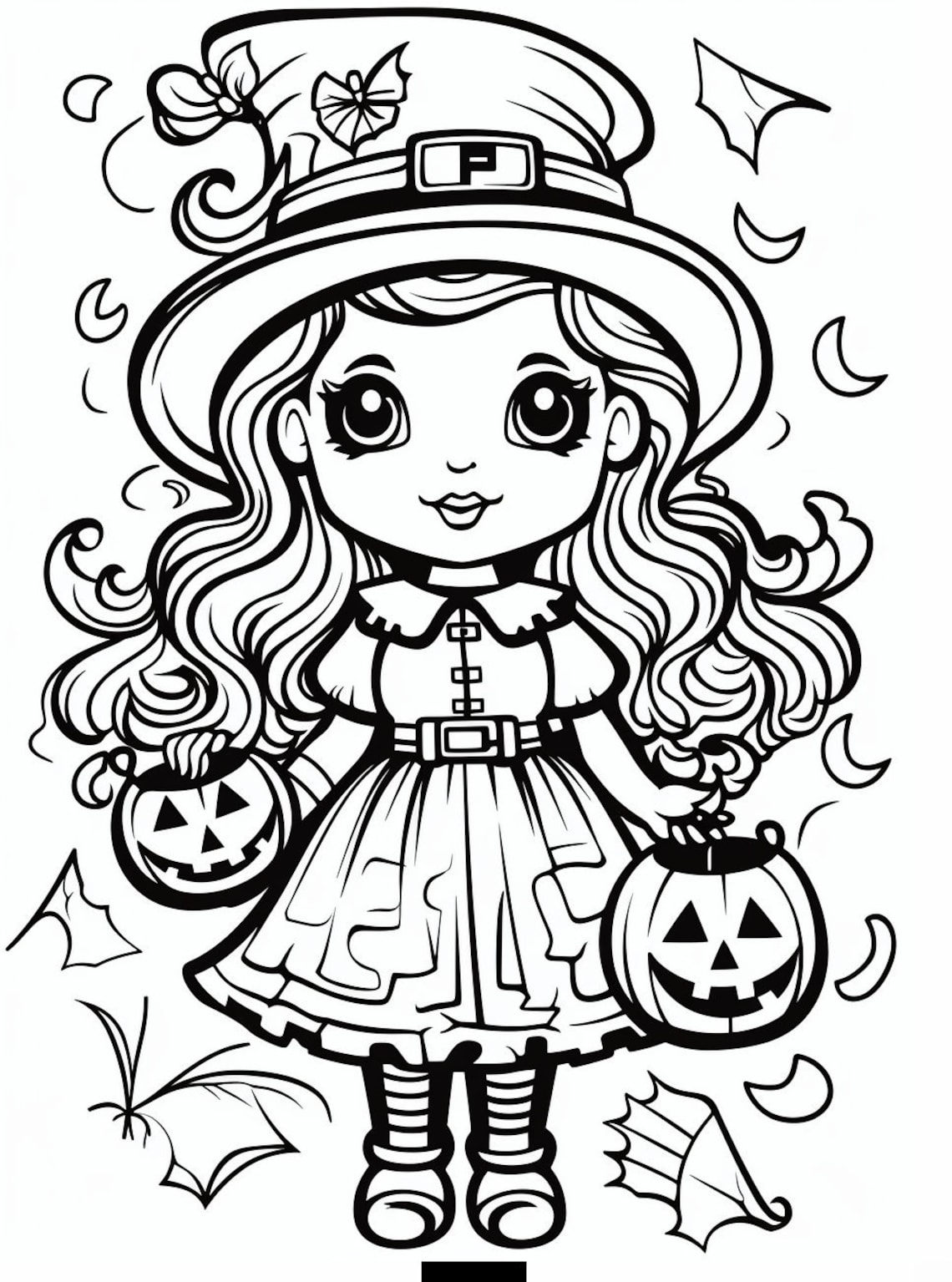 Happy Halloween Cute Witch Coloring Book Page Image for Kids, Students ...