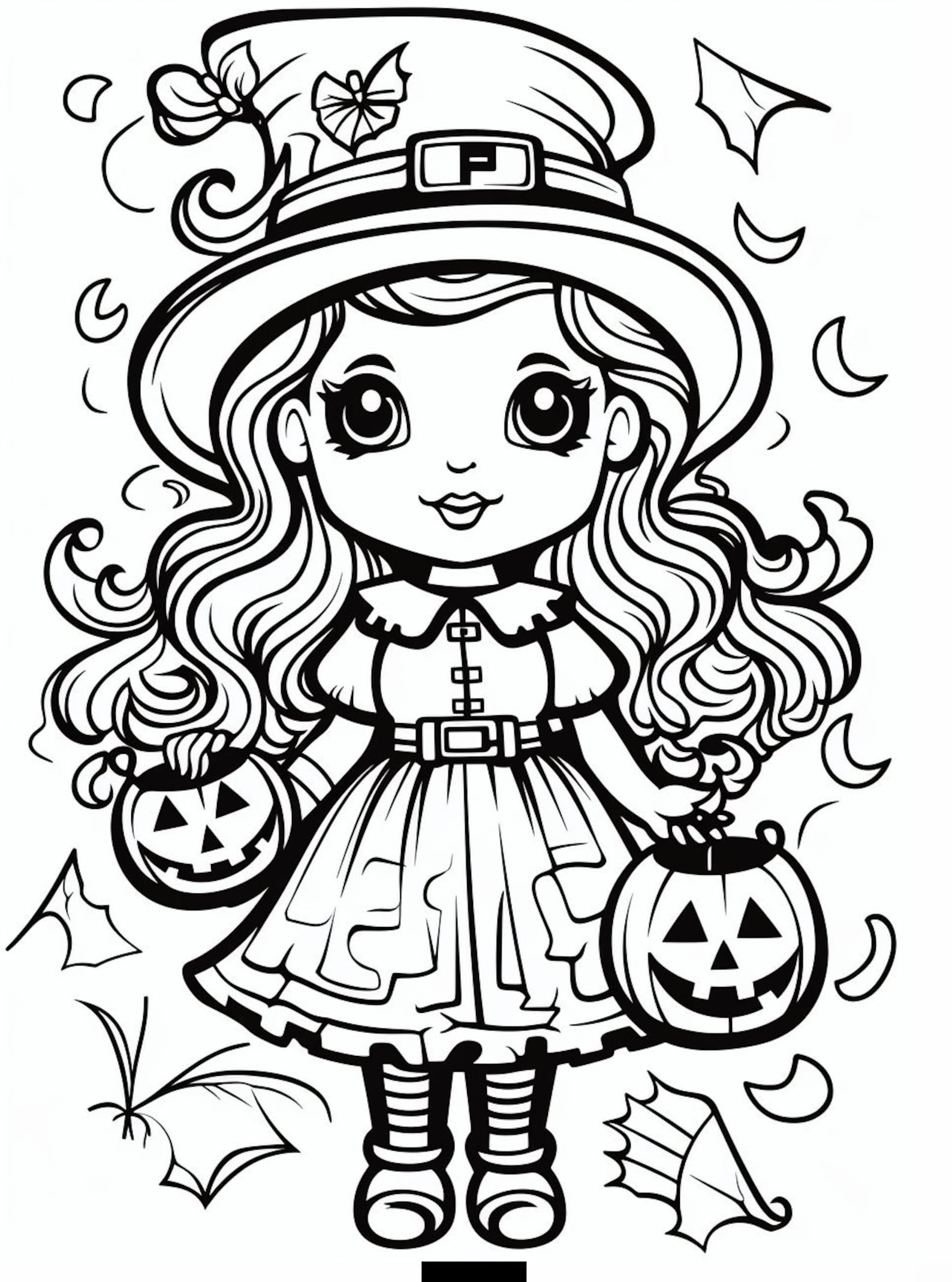 Happy Halloween Cute Witch Coloring Book Page Image for Kids, Students ...