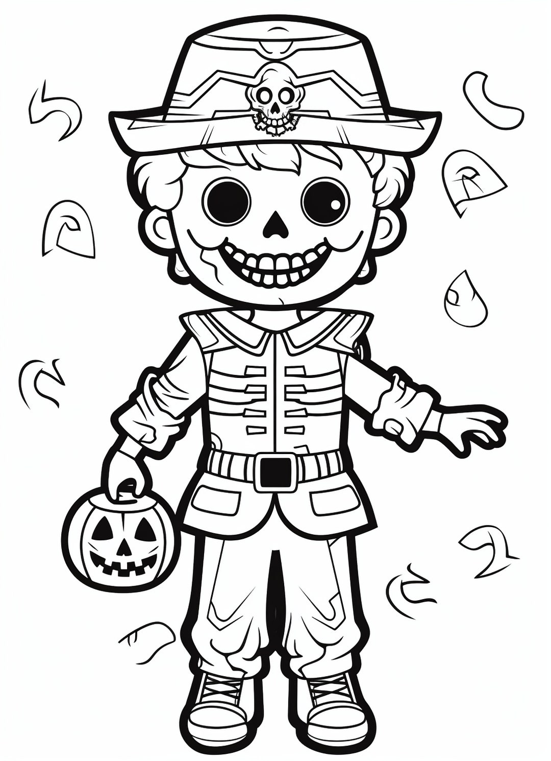 Happy Halloween Zombie Kid Coloring Book Page Image for Kids, Students ...