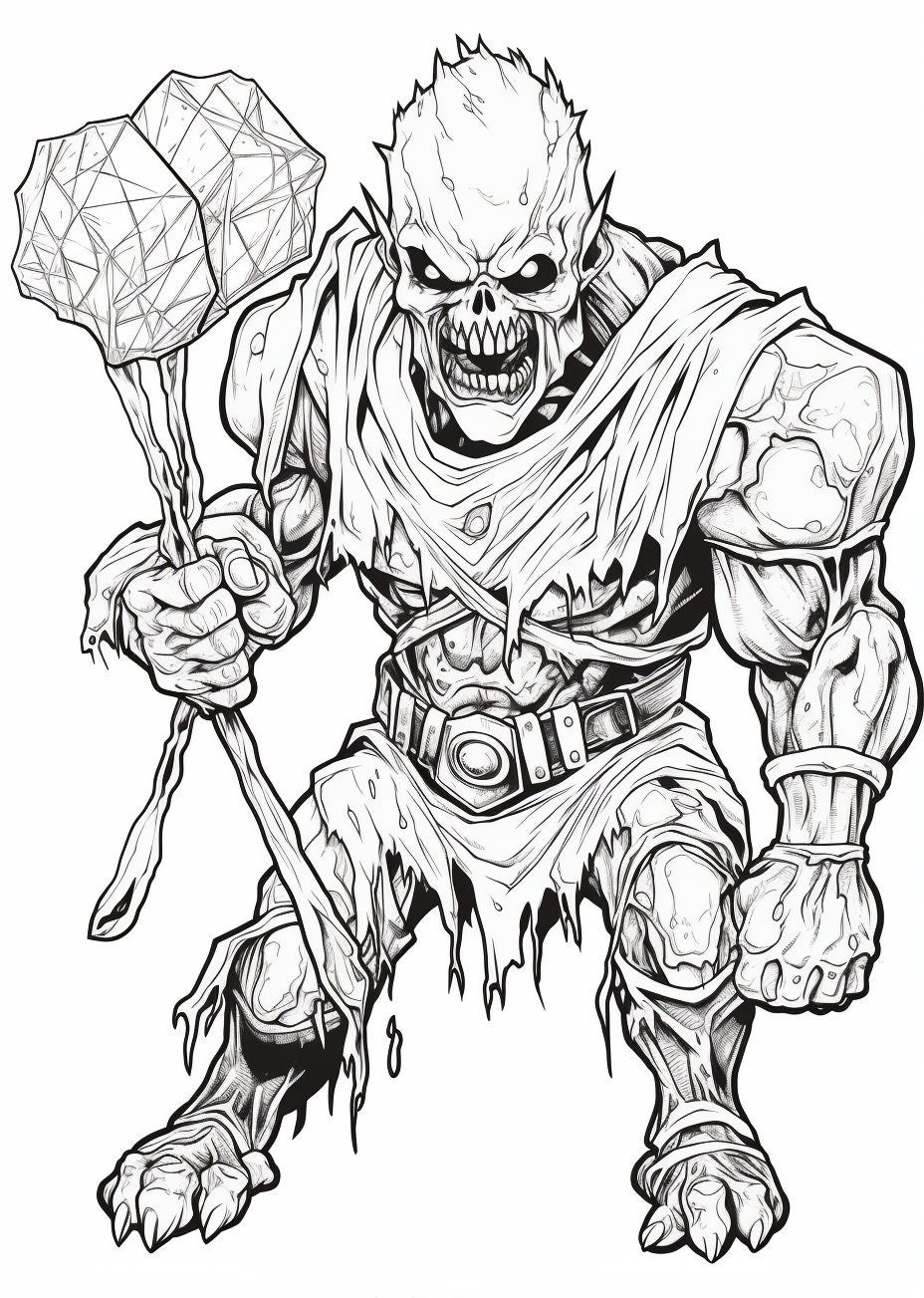 Halloween Scary Troll Coloring Book Page Image for Adults. Black and ...