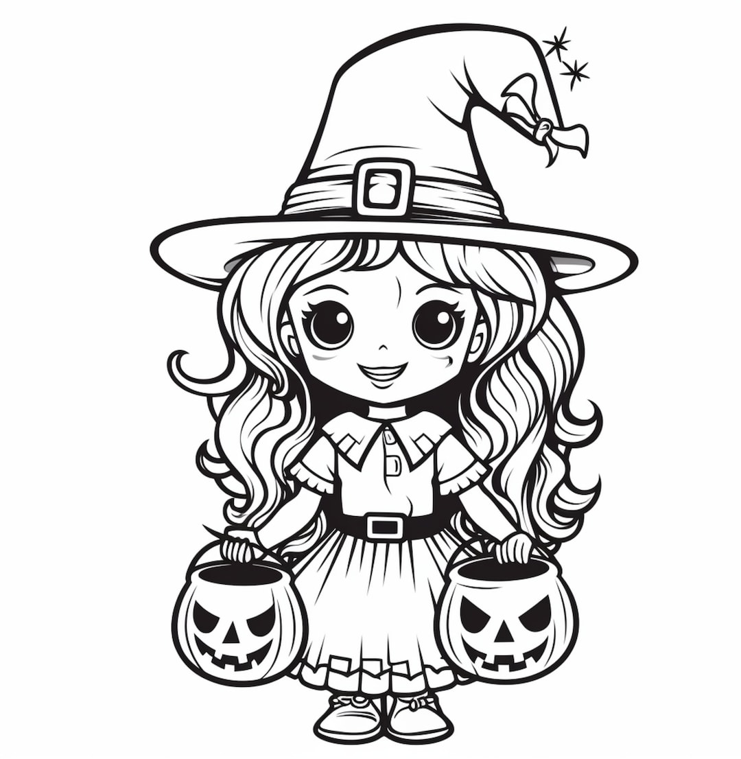 Happy Halloween Witch Coloring Book Page Image for Kids, Students or ...