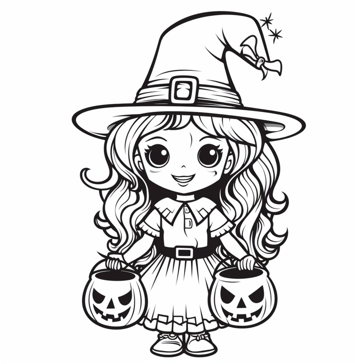 Happy Halloween Witch Coloring Book Page Image for Kids, Students or ...