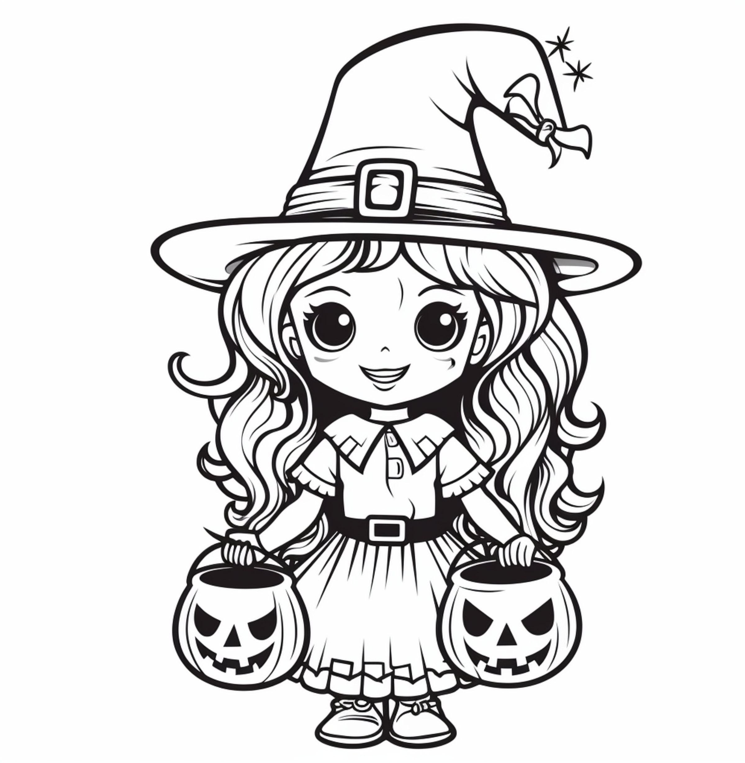 Happy Halloween Witch Coloring Book Page Image for Kids, Students or ...