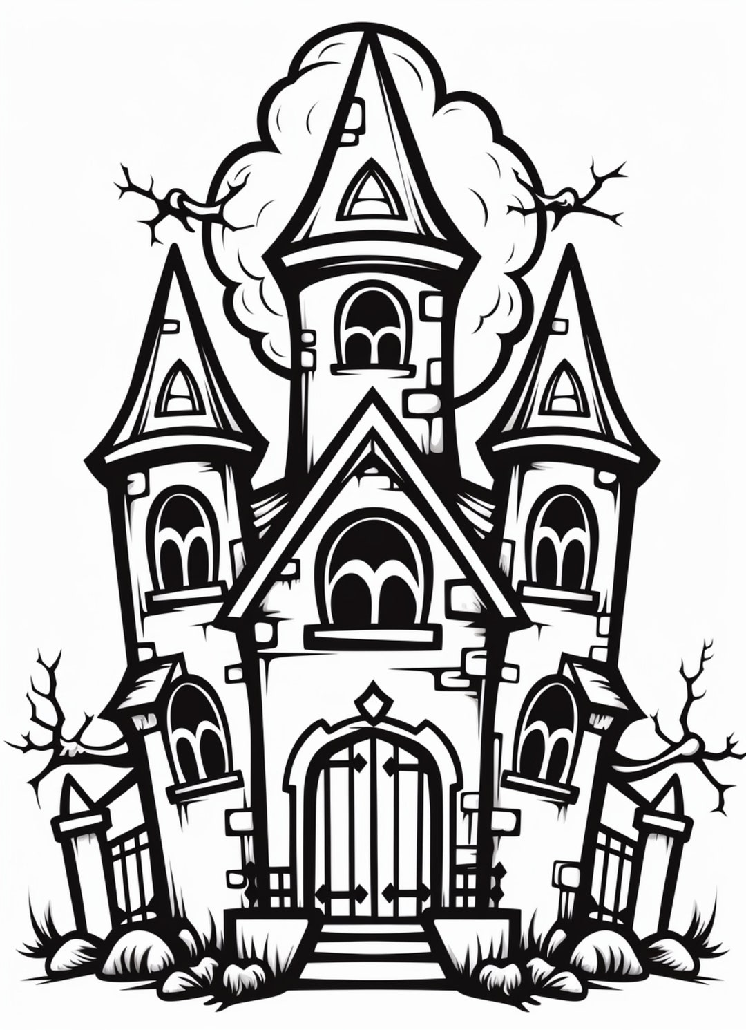 Happy Halloween Haunted House Coloring Book Page Image for Kids ...