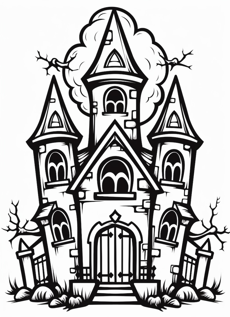 Happy Halloween Haunted House Coloring Book Page Image for Kids ...