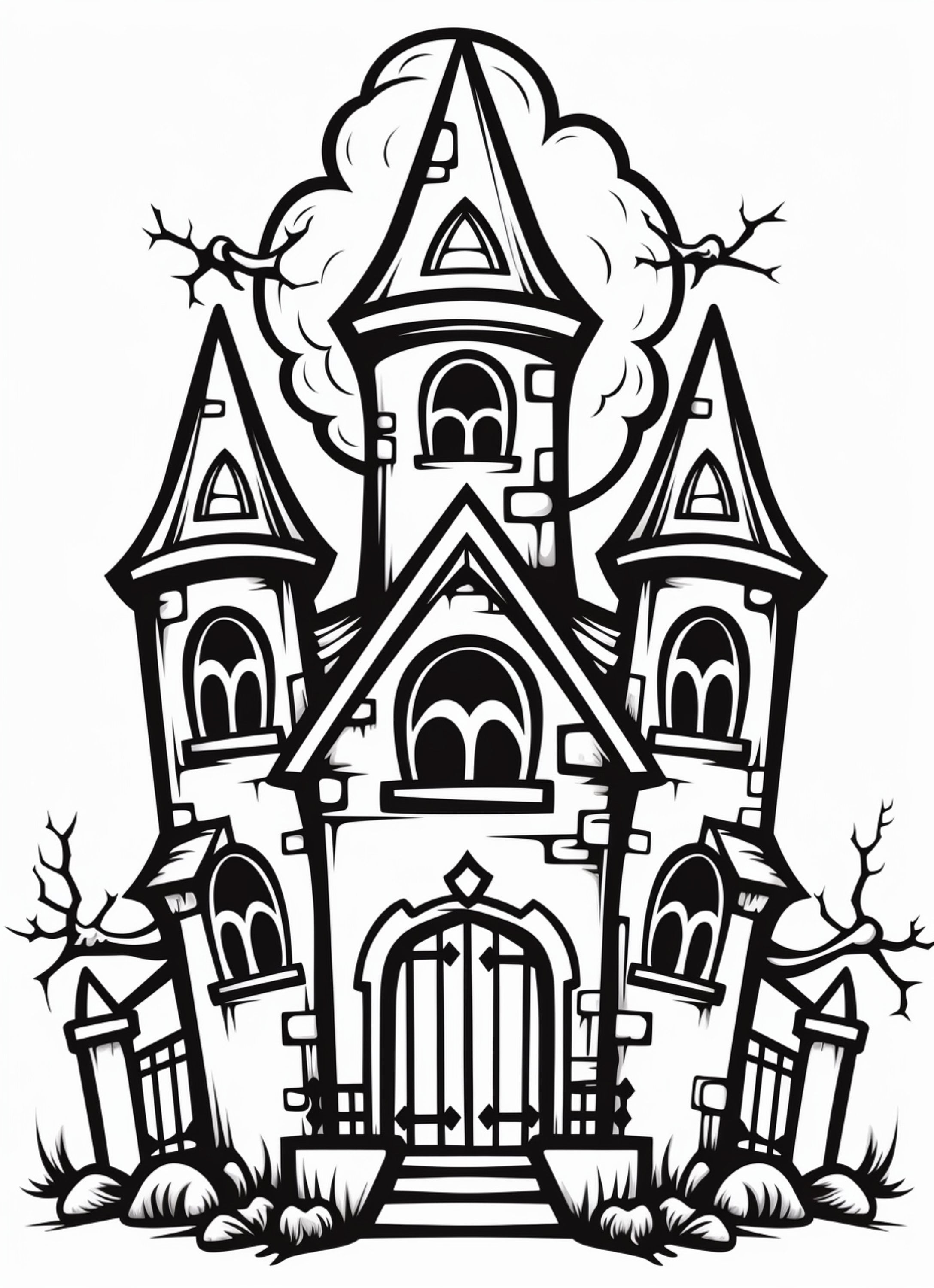 Happy Halloween Haunted House Coloring Book Page Image for Kids ...