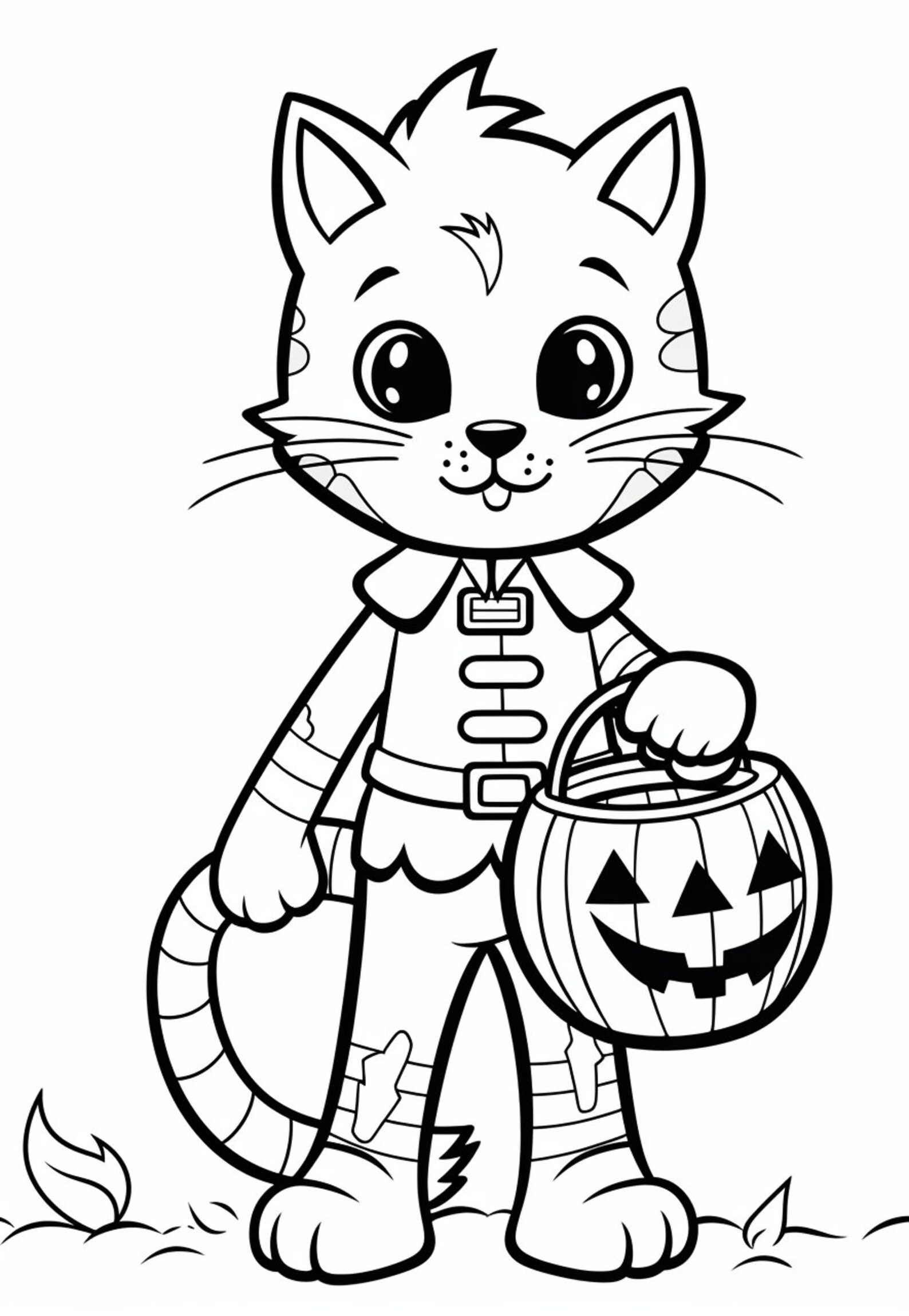 4 Happy Halloween Kittens Coloring Book Page Images for Kids, Students ...
