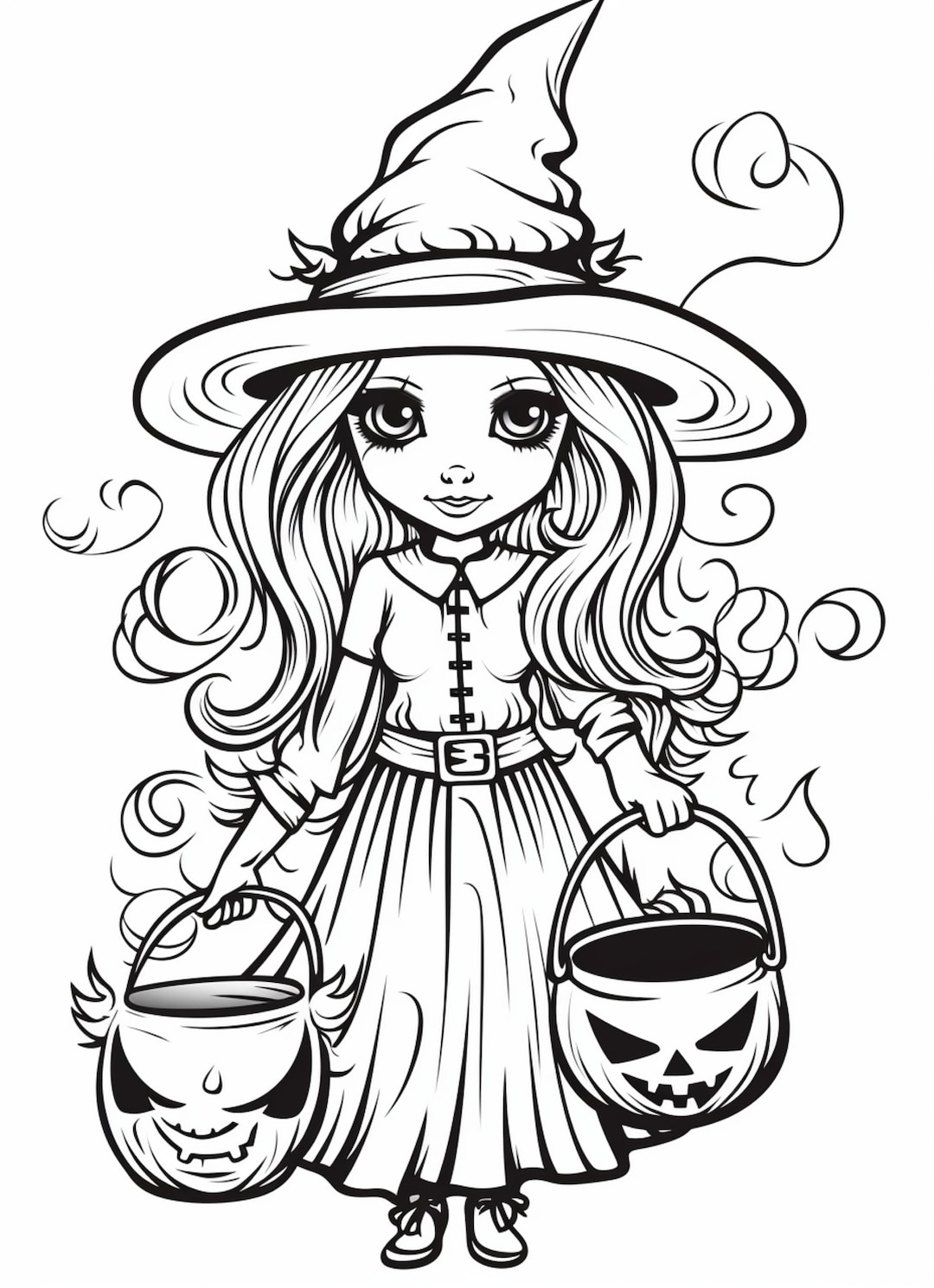 Happy Halloween Witch Coloring Book Page Image for Kids, Students or ...