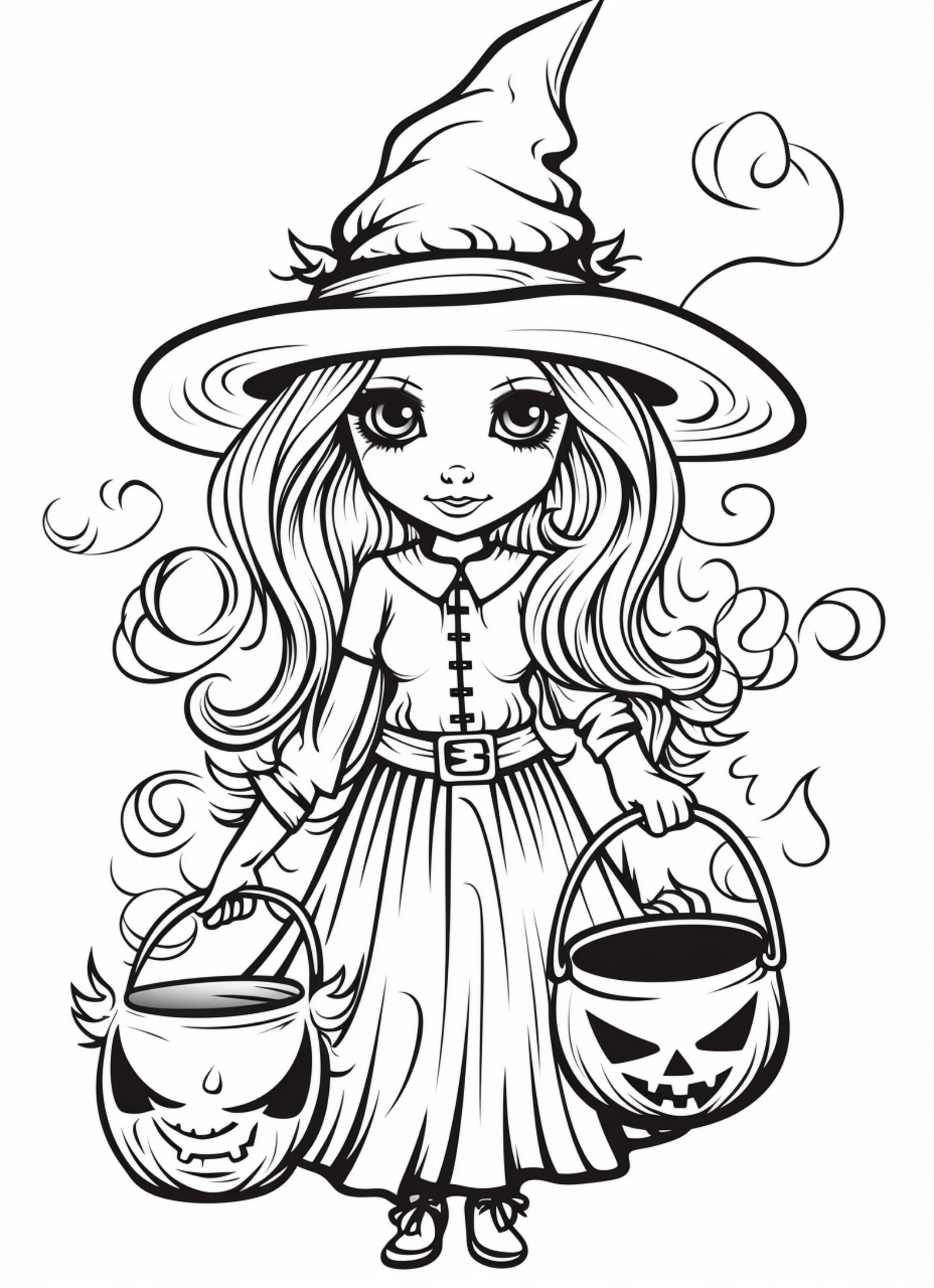 Happy Halloween Witch Coloring Book Page Image for Kids, Students or ...