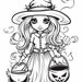 Happy Halloween Witch Coloring Book Page Image for Kids, Students or ...