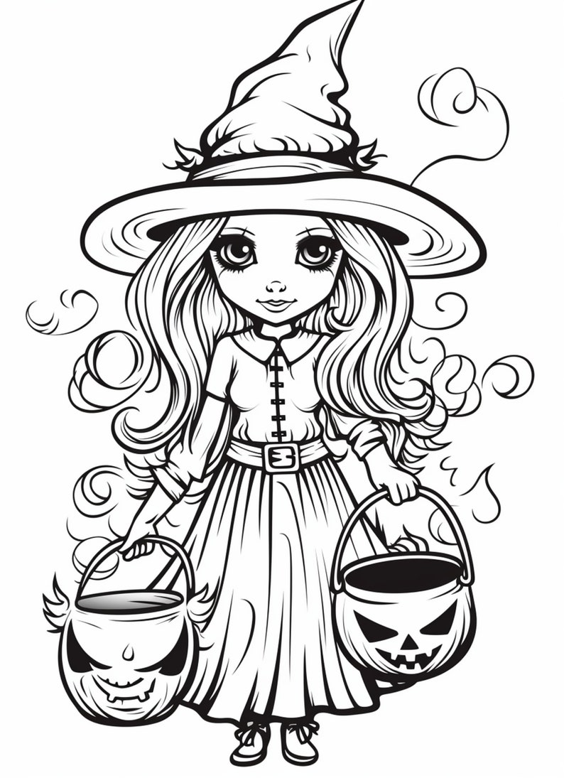 Happy Halloween Witch Coloring Book Page Image for Kids, Students or ...