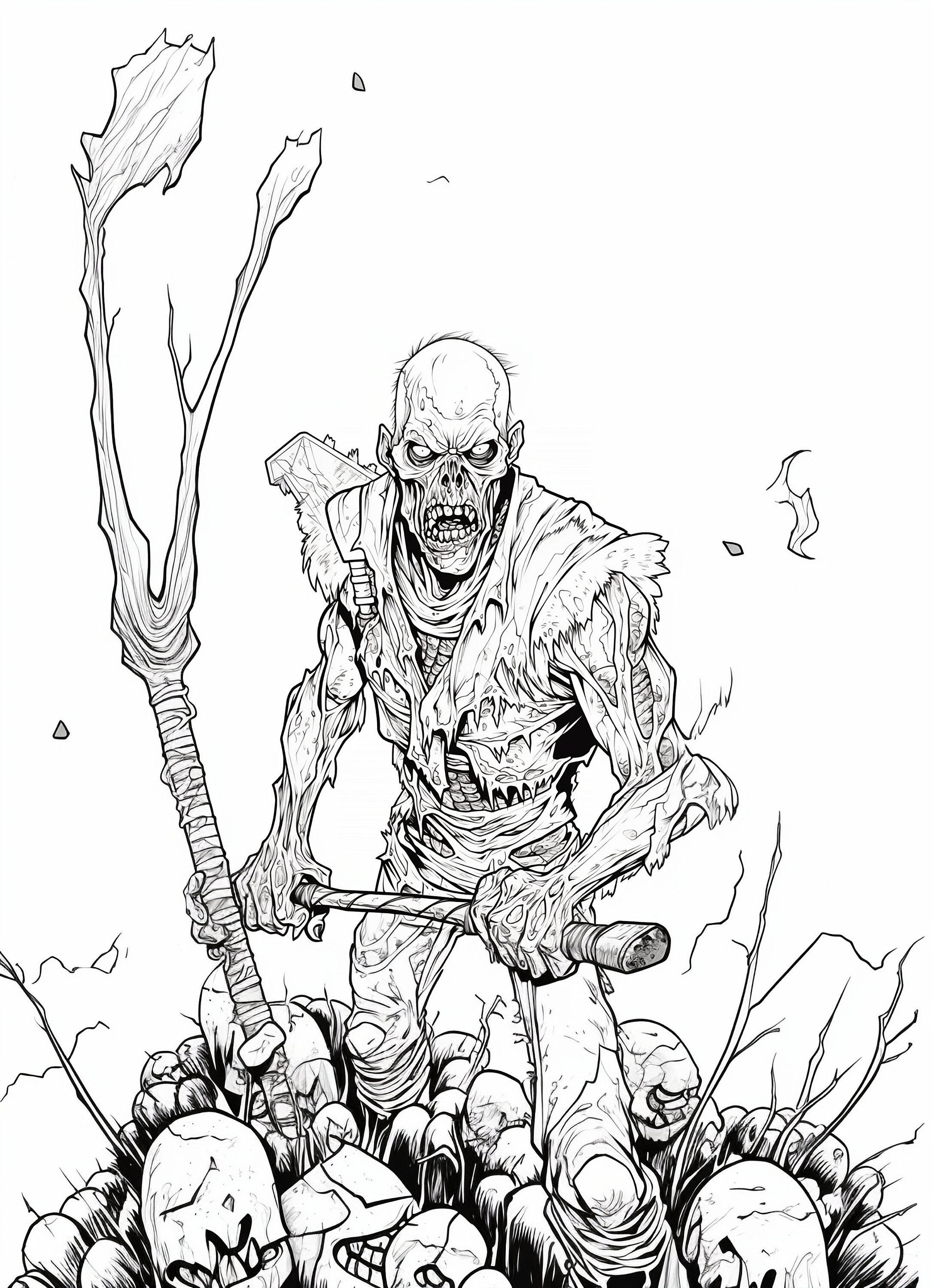 Halloween Scary Zombie Coloring Book Page Image For Adults Etsy