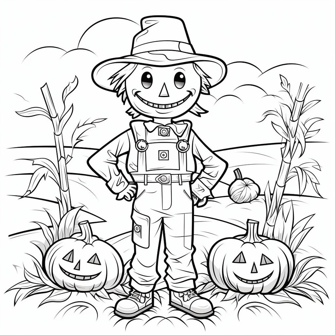 Happy Halloween Scarecrow Coloring Book Page Image for Kids, Students ...