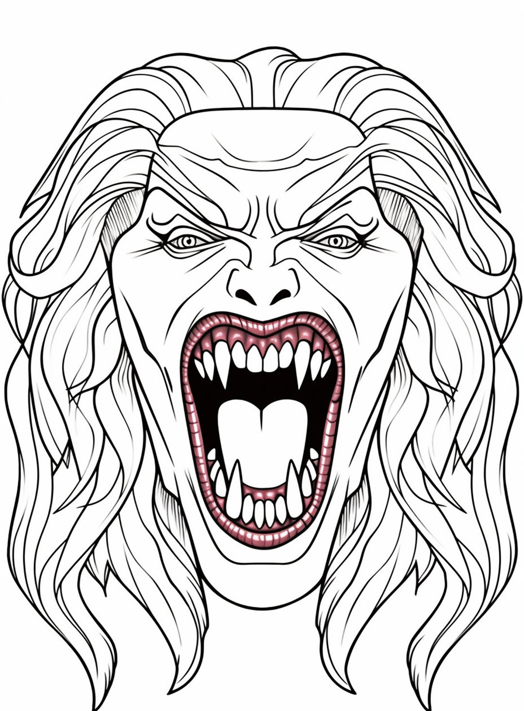 Halloween Scary Vampire Head Coloring Book Page Image for Adults. Black ...