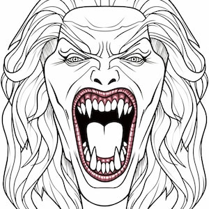 Halloween Scary Vampire Head Coloring Book Page Image for Adults. Black ...