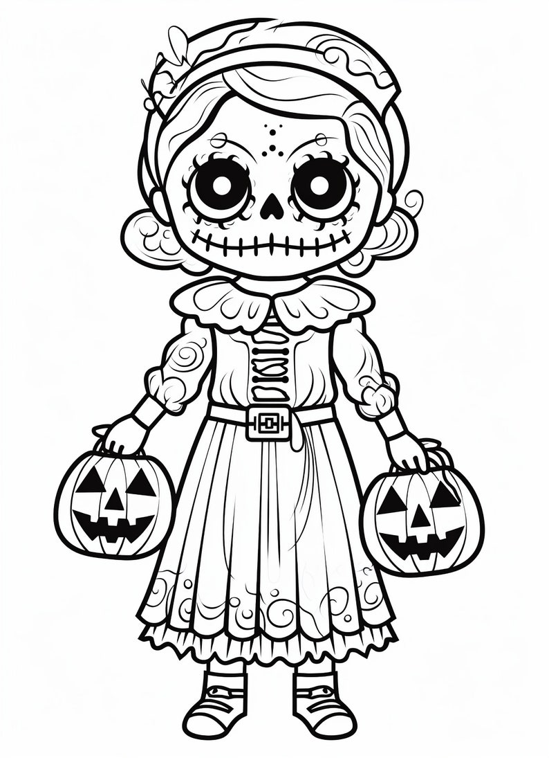 Happy Halloween Zombie Kid Coloring Book Page Image for Kids, Students ...