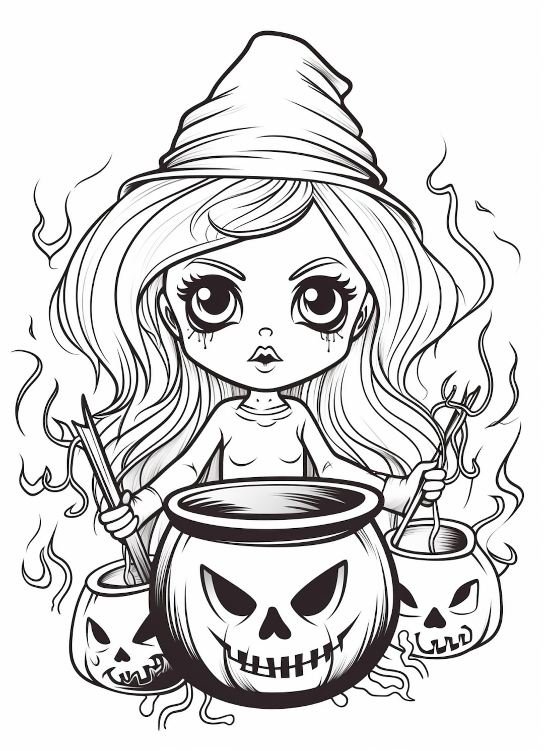 Happy Halloween Witch Coloring Book Page Image for Kids, Students or ...