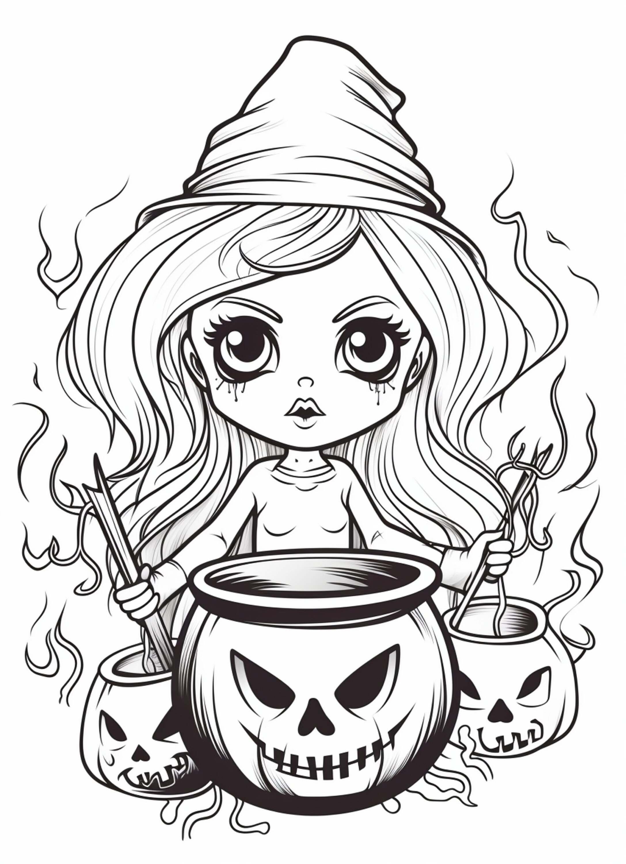 Happy Halloween Witch Coloring Book Page Image for Kids, Students or ...
