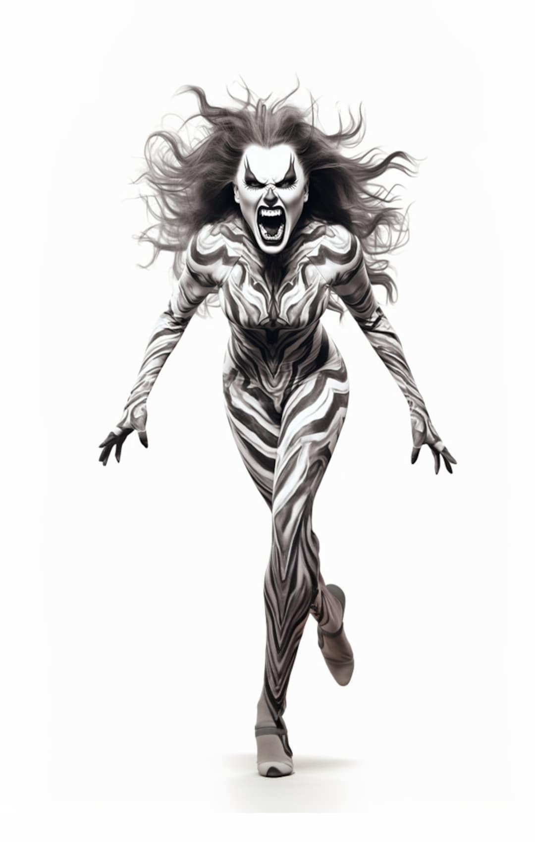 Halloween Scary Banshee Coloring Book Page Image for Adults. Black and ...