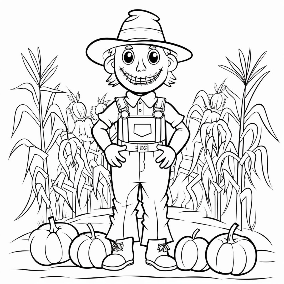 Happy Halloween Scarecrow Coloring Book Page Image for Kids, Students ...