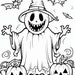 Happy Halloween Ghost With Pumpkins Coloring Book Page Image for Kids ...