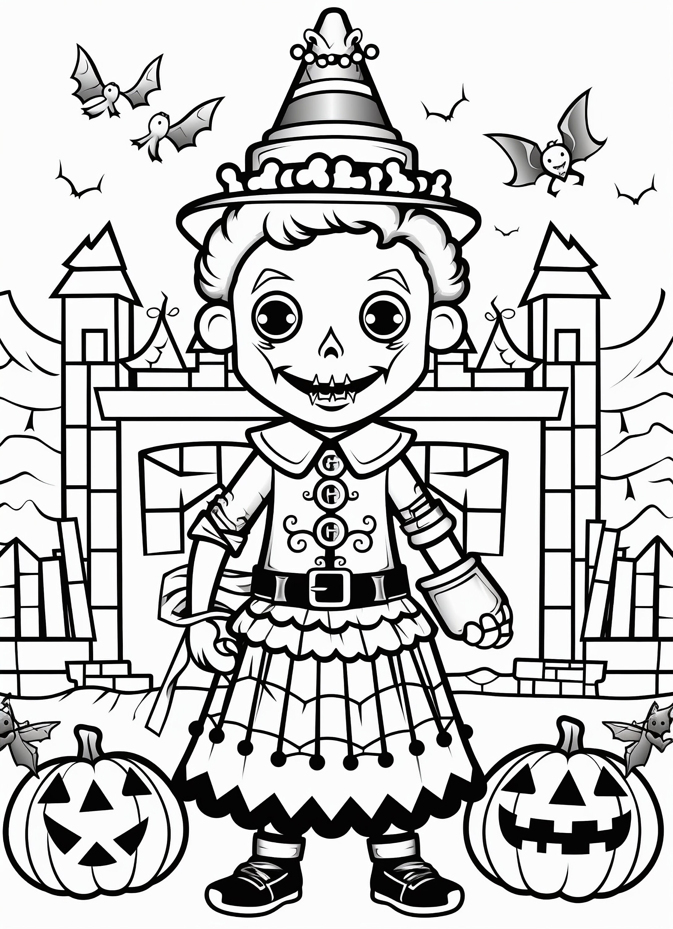 Happy Halloween Zombie Kid Coloring Book Page Image for Kids, Students ...