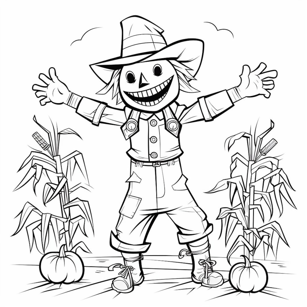 Happy Halloween Scarecrow Coloring Image for Kids, Students or Trick-or ...
