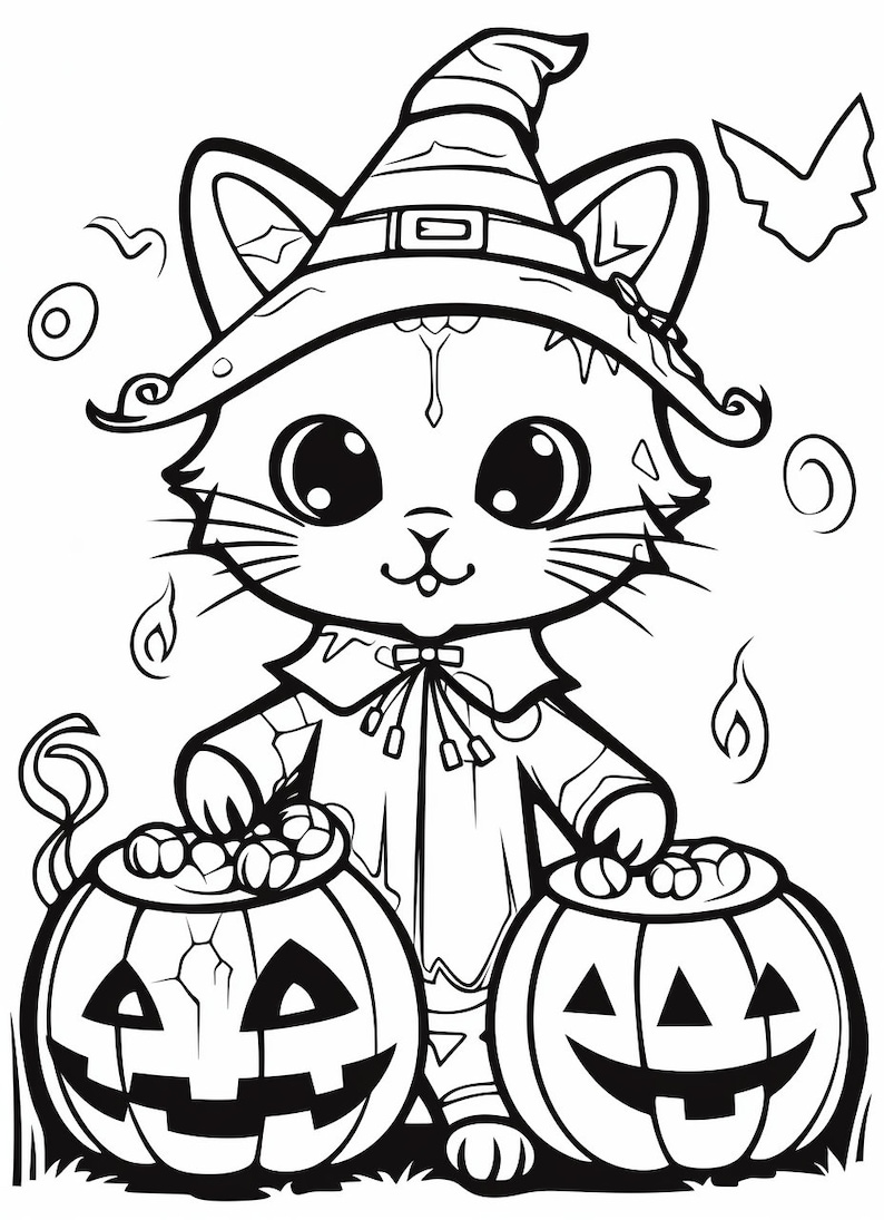 Happy Halloween Cat Kitten Book Page Images for Kids, Students or Trick ...