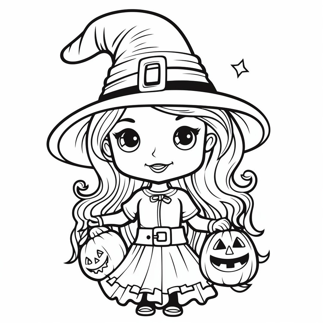 Happy Halloween Witch Coloring Image for Kids, Students or Trick-or ...