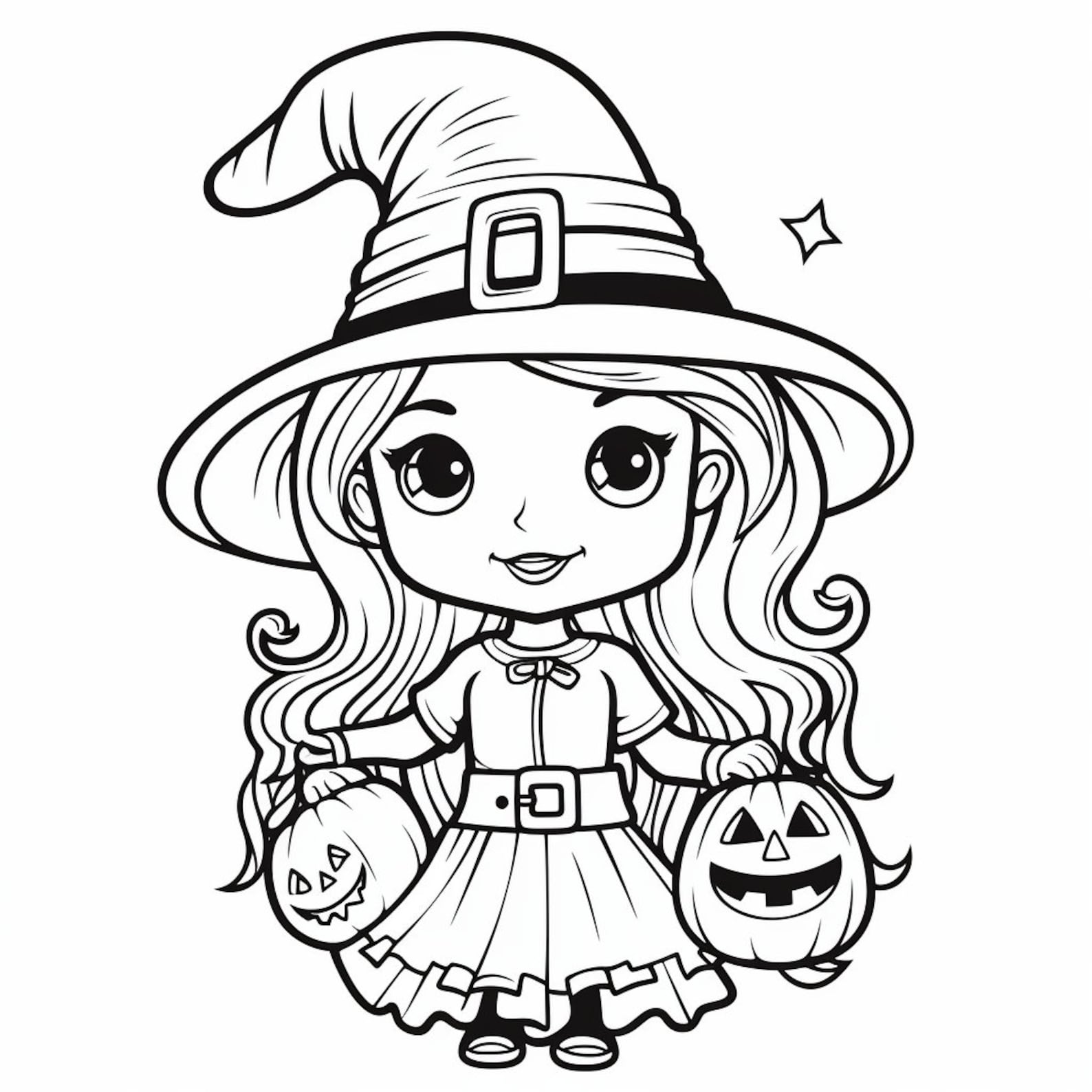 Happy Halloween Witch Coloring Image for Kids, Students or Trick-or ...