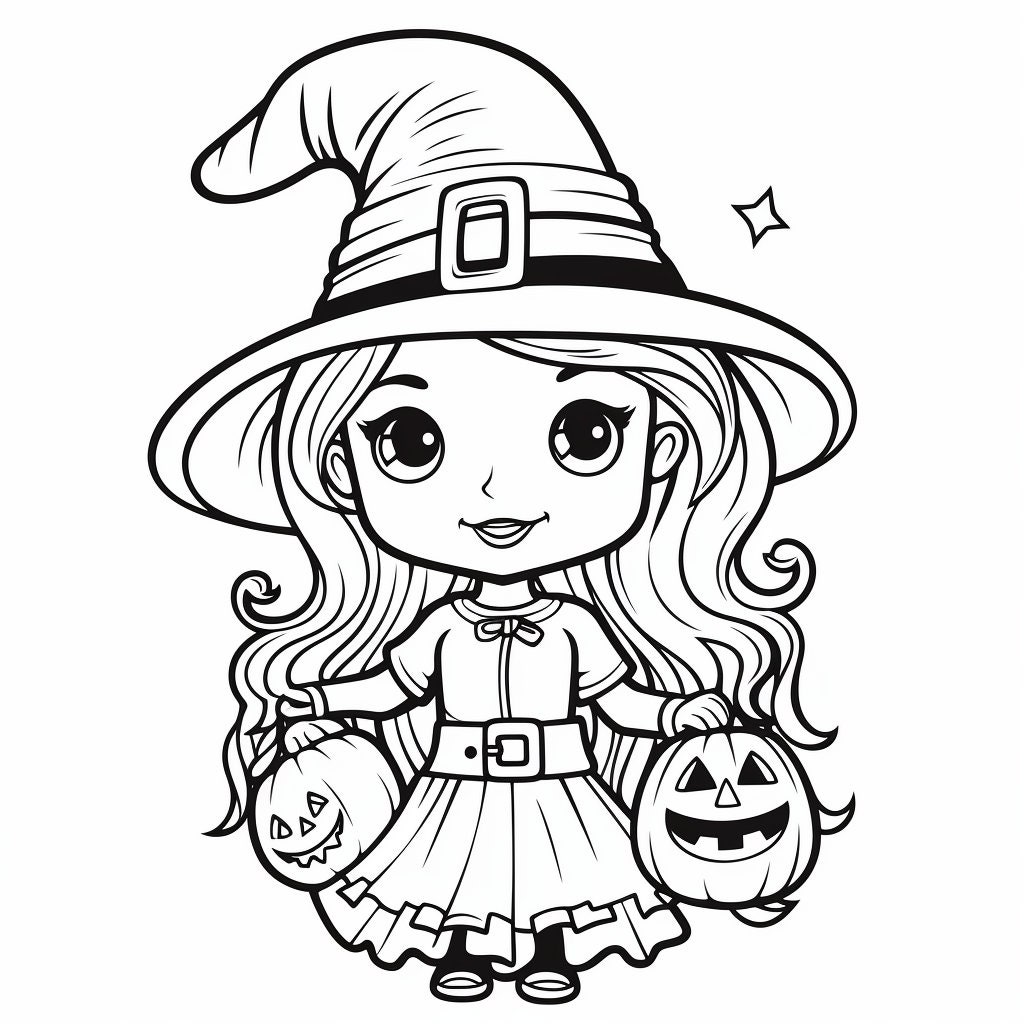 Happy Halloween Witch Coloring Image for Kids, Students or Trick-or ...