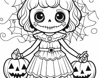 Happy Halloween Zombie Kid Coloring Book Page Image for Kids, Students ...